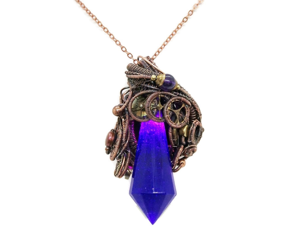 Purple Crystal Resin Gem LED Steampunk Pendant in Bronze | Heather ...